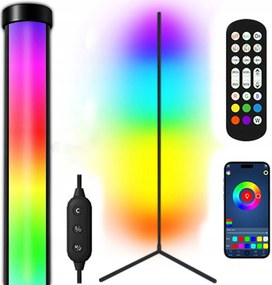 Stojací lampa Rgb Hudební Černá Rohová +Dálkový Ovladač Aplikace 160 cm