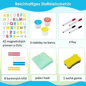 Costway Dětská oboustranná tabule s rolí papíru a odkládacím košem, přírodní TM10062