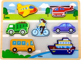 VIGA DŘEVO Vkládačka baby puzzle vkládací na desce doprava 7 dílků 447013