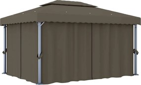 Altán se závěsy a světelnými LED řetězy 4 x 3 m taupe 3070357