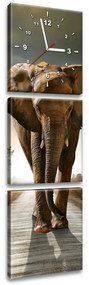 Gario Obraz s hodinami Osamělý silný slon - 3 dílný Rozměry: 30 x 90 cm