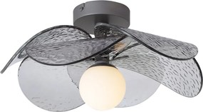 Designové stropní svítidlo stříbrné s kouřovým žebrovaným sklem - Kemner