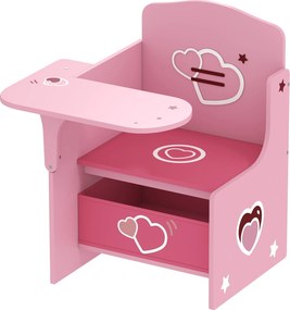 AIYAPLAY dětský stůl a židličky 3–5 let z MDF s motivy srdíček, integrované úložiště, růžová