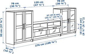 BRIMNES TV úložná sestava s proskl. dvířky, bílá, 276x41x95 cm