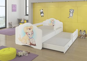 Dětská postel se zábradlím a matracemi CASIMO II 160x80 Hlavní barva: White, Motiv: PES A KOČKA