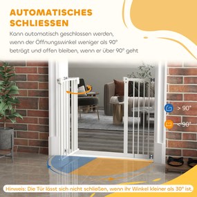 PawHut Zabezpečovací Zábrana Na Schody s 14 cm Expanzí Bez Vrtání pro Šířky 74-94 cm, Dvojitě Otevíratelná Zábrana, Bílá