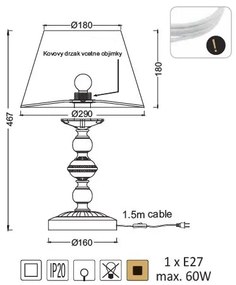 ACA DECOR Stolní lampička DIJON max. 60W/E27/230V/IP20