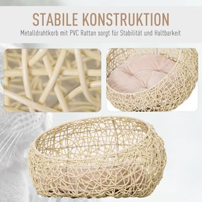 PawHut ratanový pelíšek pro kočky Pohodlná jeskyně pro kočky s polštářem Koš pro kočky a pelíšek pro psy Béžová Ø56x35cm pro kočky a malé psy | Aosom…