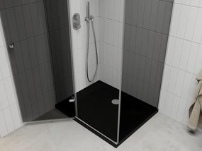 Mexen Roma, sprchový kout s křídlovými dveřmi 80 (dveře) x 100 (stěna) cm, 6mm šedé sklo, chromový profil + slim sprchová vanička černá + chromový sifon, 854-080-100-01-40-4070