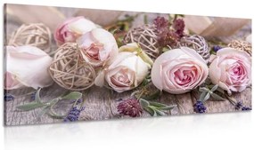 Obraz slavnostní květinová kompozice růží - 100x50 cm