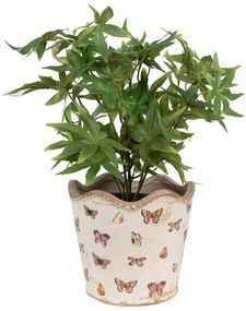 Keramický květináč béžovo růžový s motivem motýlků Butterfly Paradise – 16 x 15 cm