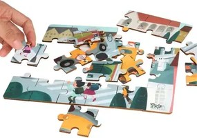 TOP BRIGHT Dřevěné puzzle s hračkou Školní autobus / 24 dílků