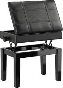 HOMCOM Klavírní lavice Výškově nastavitelná klavírní stolička s úložným prostorem, kožené polštáře, černá, 63x35x46-56 cm| Aosom