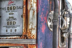 DIMEX | Vliesová fototapeta Vintage plynové čerpadlo MS-5-2153 | 375 x 250 cm| modrá, hnědá, šedá