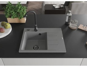 Mexen Ben, 1-komorový granitový dřez 600x500x190 mm, levý + černý sifon, šedá, 6522605000-71-B