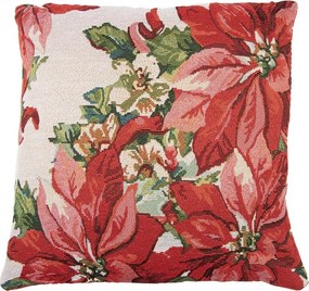 Béžovo-červený polštář s vánočními hvězdami - 45*45*4 cm