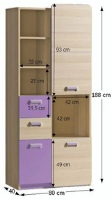 Skříň, kombinovaná, jasan/fialová, EGO L7