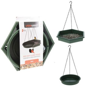 Závěsné krmítko + napajedlo pro ptáky Duo, 45x28 cm+43x25 cm, plast, zelená
