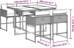 5dílný zahradní jídelní set s poduškami černý polyratan 3211255
