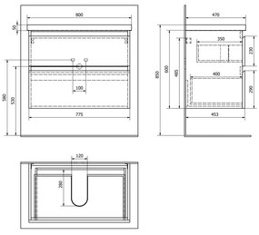 Aqualine ALTAIR umyvadlová skříňka 77,5x60x45cm, černá mat - AI680