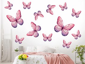 Motýli světle růžoví 13 ks textilní přelepitelné samolepky na zeď arch 30 x 30 cm