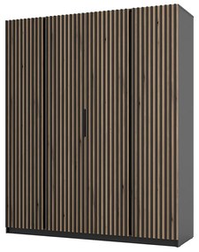 Šatní skříň KAJA 4LAM | 200 cm | bez zrcadla | VYSOKÁ | černá/evoke + lamely