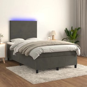 Box spring postel s matrací a LED tmavě šedá 120 x 190 cm samet 3270300