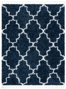 koberec UNION 3488 vzor Marocký jetel modrý / krém střapce, Maroko velikost 160x220 cm | krásné koberce cz