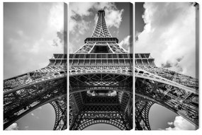 Vícedílný obraz Černobílý Pohled Na Eiffelovu Věž V Paříži Nedostatek Nedostatek Plátno Canvas 150x100