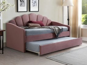 Čalouněná postel Bella Velvet 90x200 s výsuvnou přistýlkou pudrová