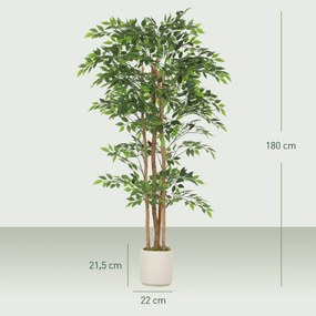 HOMCOM umělý banyán 180 cm s dřevěným kmenem a bílým květináčem — realistická dekorace do obýváku, ložnice i kanceláře