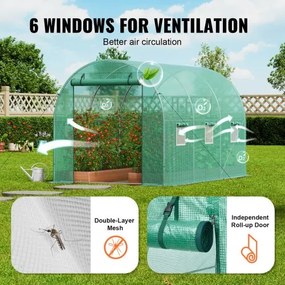 Walk-in tunelový skleník 2,92 × 1,96 × 1,9 m pozinkovaný rám PE kryt zelený