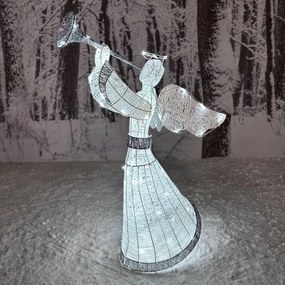 3D LED svítící anděl s trubkou, 122 cm, venkovní, ledově bílá s Flash, 120 LED, IP44