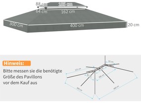 Outsunny náhradní střecha pavilonu pro kovový pavilon zahradní pavilon party stan zahradní stan polyester 3x4m tmavě šedý | Aosom