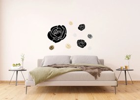 Samolepka na zeď Černé Růže se Zlatými a Stříbrnými Elementy | 65 x 85 cm | DFL0488