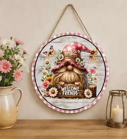 dekorace na zeď, dřevo, 20x20 cm, Boho styl s trpaslíkem, Dekorino DZ20260011