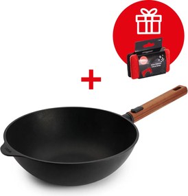 Woll Nepřilnavá wok pánev Eco Logic QXR s dřevěnou odnímatelnou rukojetí, 28 cm 11028WLCI-Q