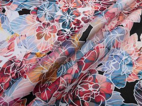 Biante Dekorační závěs Rongo RGP-503 Červeno-modré květy 140x160 cm