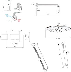 Sapho , KAI podomítkový sprchový set s pákovou baterií, otočný přepínač, 2 výstupy, černá matná, PY42/17-01