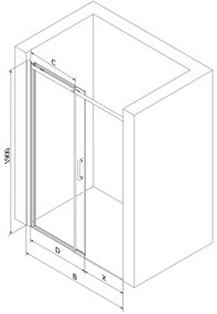 Mexen Omega rozsouvací sprchové dveře 140 cm, Průhledné, Černá -825-140-000-70-00