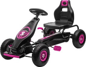 HOMCOM Go-Kart, Dětské vozidlo s nastavitelným sedadlem, Pedálové auto s gumovými pneumatikami, Pedál a ruční brzda, Kettcar pro děti ve věku 5-12 let