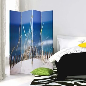 Ozdobný paraván Duny na mořské pláži - 145x170 cm, čtyřdílný, obustranný paraván 360°