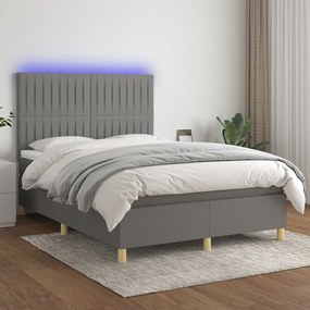 Box spring postel s matrací a LED tmavě šedá 140x190 cm textil