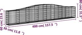 Klenuté gabionové koše 3 ks 400x30x60/80 cm pozinkované železo 3145801