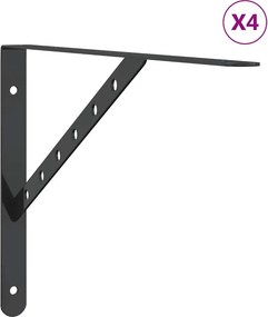 Policové držáky 4 ks 40 x 2,5 x 25 cm černé nerezová ocel 30305
