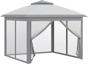 Outsunny skládací pavilon, zahradní pavilon, kov a plátno, síťové závěsy, odvodňovací otvory, 330D x 330Š x 288V cm, šedý 84C-300V01GY