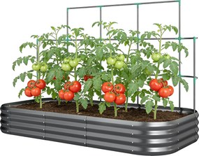 Outsunny vyvýšený záhon s treláží, pozinkovaný kovový truhlík s ochranným okrajem a rukavicemi pro bylinky, zeleninu a květiny — 220 x 110 x 150 cm, t