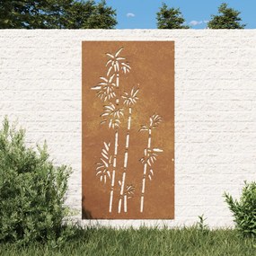 Zahradní Nástěnná Dekorace 105 X 55 Cm Cortenová Ocel Bambus