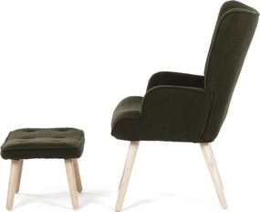 Relaxační křeslo ušák s podnožkou RENI - zelená látka bouclé
