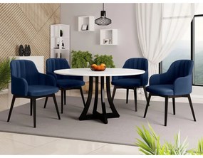 Kulatý stůl Dagerto FI 120 se 4 židlemi ST105 05, Barva: bílý lesk / černý lesk, Potah: Magic Velvet 2216